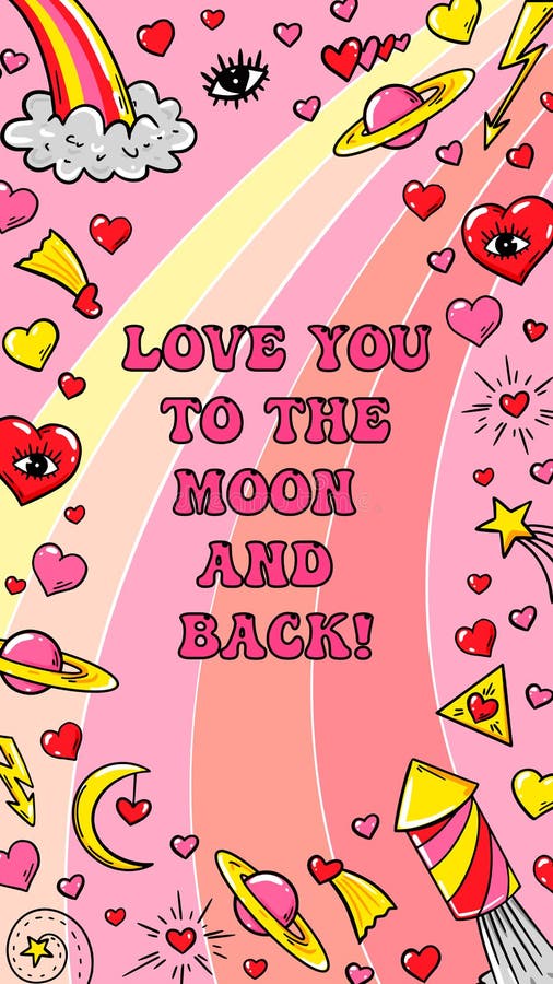 Trendy Love Poster with Cute Comic Illustrations. Groovy Vector Design ...