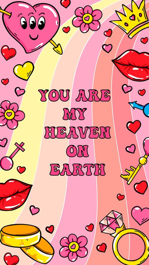 Trendy Love Poster with Cute Comic Illustrations. Groovy Vector Design ...