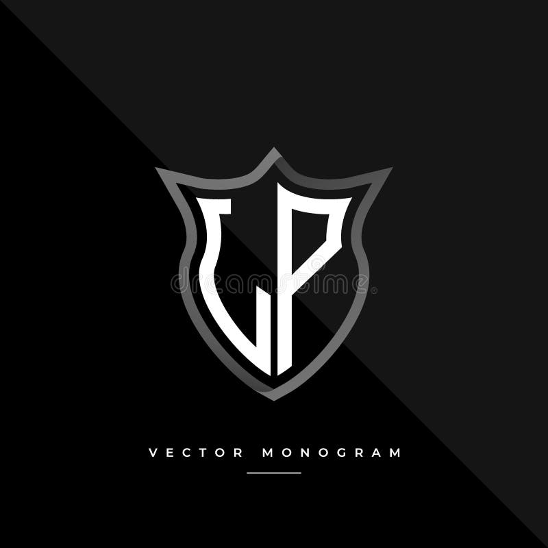 Trendy LP Monogram on the Shield Isolated on Dark Background. Silver ...