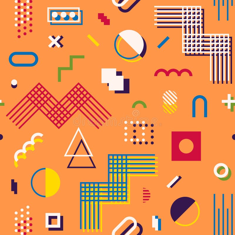 Memphis Style Abstract Geometric Seamless Pattern. Composition 10 Stock ...