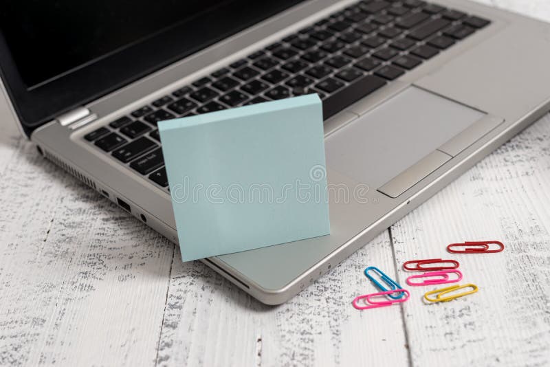 Trendy Metallic Laptop Sticky Notes Colored Clips Lying Wooden Rustic ...