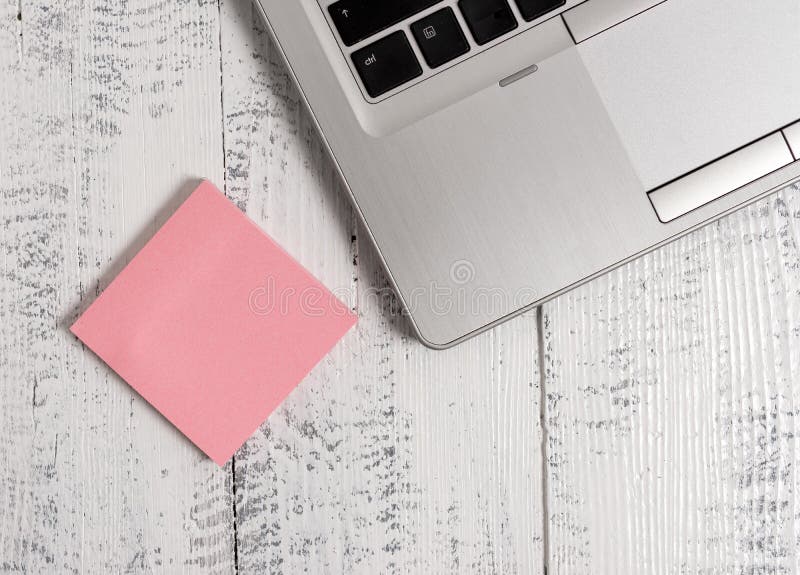 Trendy Metallic Laptop Sticky Notes Lying Wooden Rustic Vintage Table ...