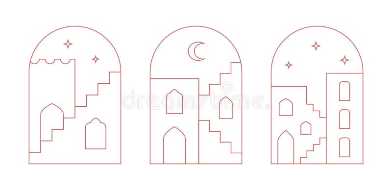 Trendy Minimal Outline Window, Arch with Landscape. Abstract Buildings ...