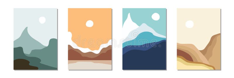 Trendy Minimalist Abstract Landscape Vector Illustrations. Set of ...
