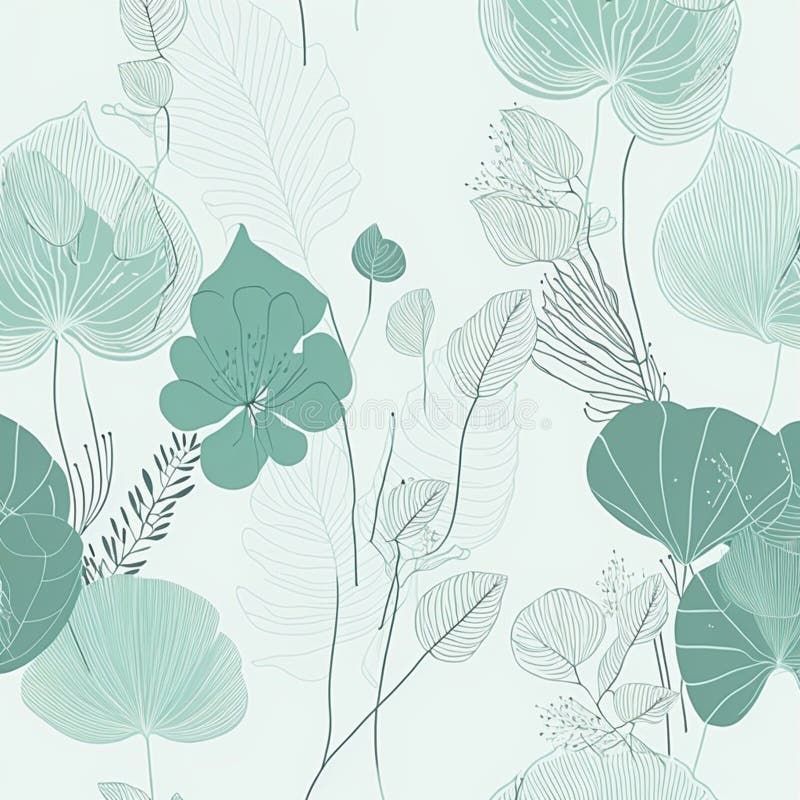 Trendy Minimalist Seamless Botanical Pattern with Line Art Composition ...
