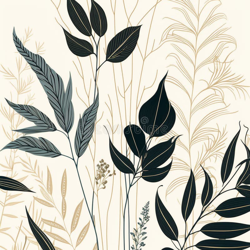 Trendy Minimalist Seamless Botanical Pattern with Line Art Composition ...