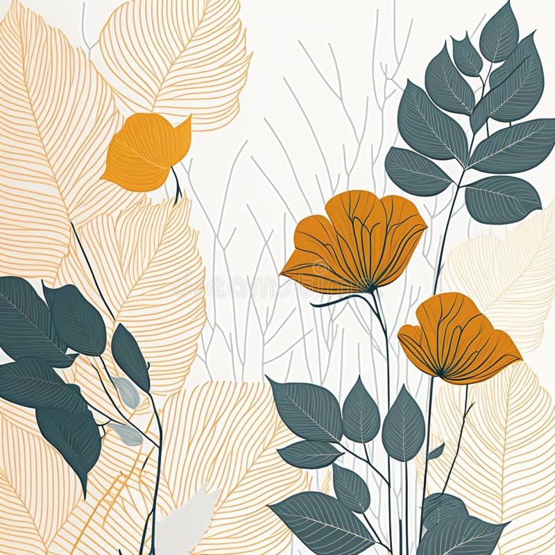 Trendy Minimalist Seamless Botanical Pattern with Line Art Composition ...
