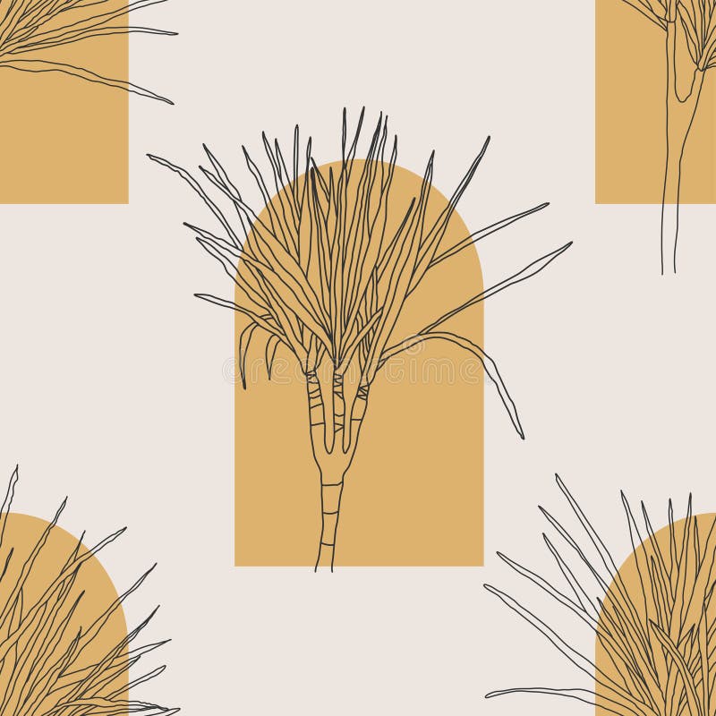 Trendy Minimalist Seamless Botanical Pattern with Line Art Composition ...