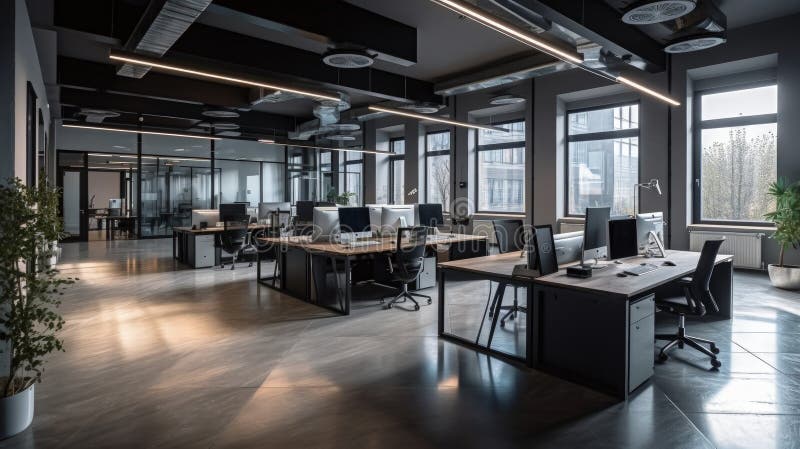 Trendy Modern Open Concept Office Space with Big Windows, Natural Light ...