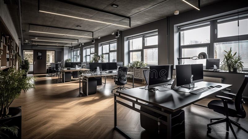Trendy Modern Open Concept Office Space with Big Windows, Natural Light ...