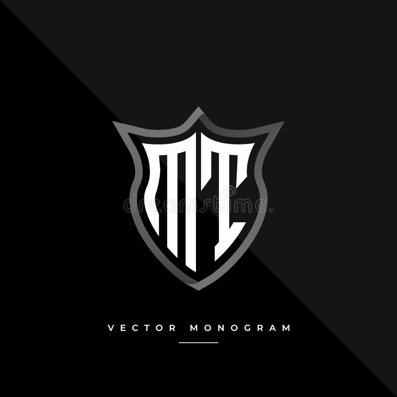 Trendy MT Monogram on the Shield Isolated on Dark Background. Silver ...