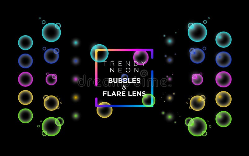 Trendy Neon Bubbles, Set of Round Bubbles with Glowing Light Effects ...
