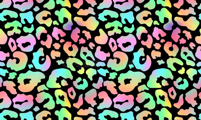 Trendy Neon Leopard Pattern Horizontal Background. Vector Rainbow Wild ...