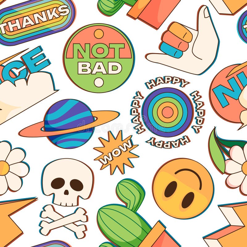 Trendy Patches Pattern. Seamless Print with Abstract Comic Stickers ...