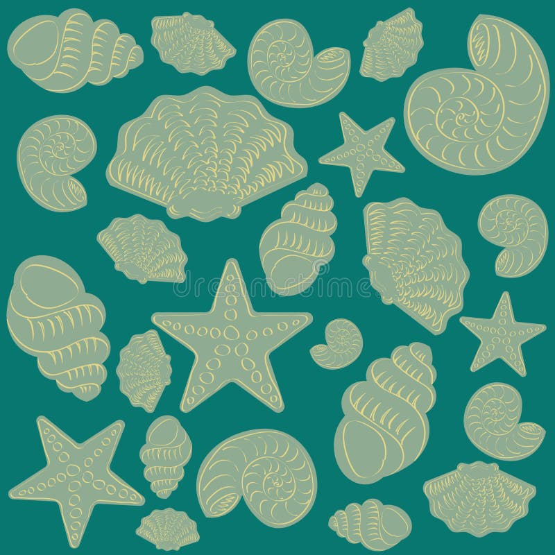 Trendy Pattern with Hand Drawing Sea Creatures Shells and Starfish ...