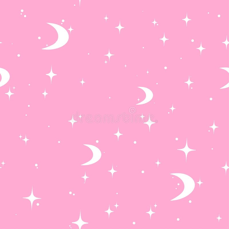 Trendy Pattern with a Star, Moon. Pink Textured Seamless Vector Stripes ...