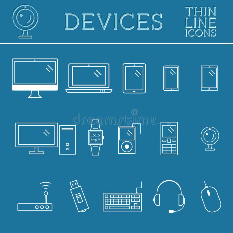 Trendy PC, Computer, Mobile Gadgets and Device Line Icons, Mono Vector ...
