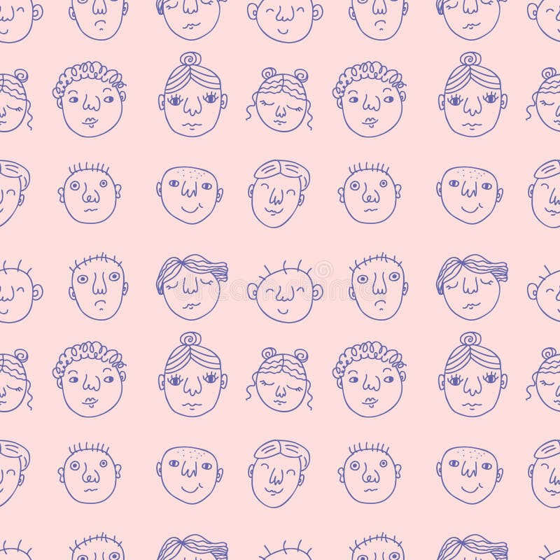 Trendy People Faces Pattern, Great Design for Any Purposes. Hand Drawn ...