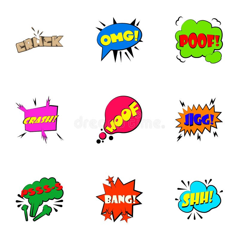 Trendy Phrase Icons Set, Cartoon Style Stock Vector - Illustration of ...