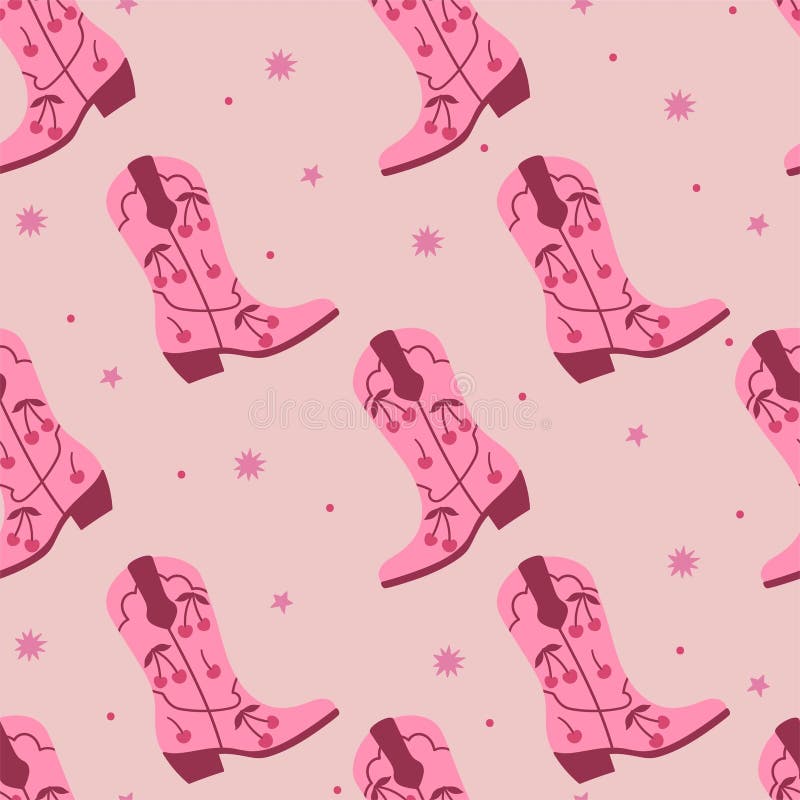 Trendy Pink Seamless Pattern with Cowboy Boots. Vector Graphics Stock ...