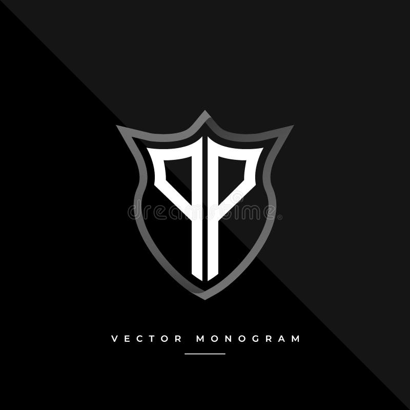 Trendy PP Monogram on the Shield Isolated on Dark Background. Silver ...