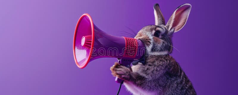 A Trendy Rabbit with a Bow Tie, Using a Megaphone on a Purple ...