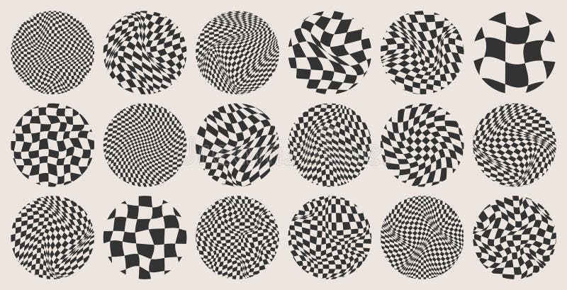 Trendy Round Checkered Pattern, Distorted Tiled Grid. Wavy Curved ...