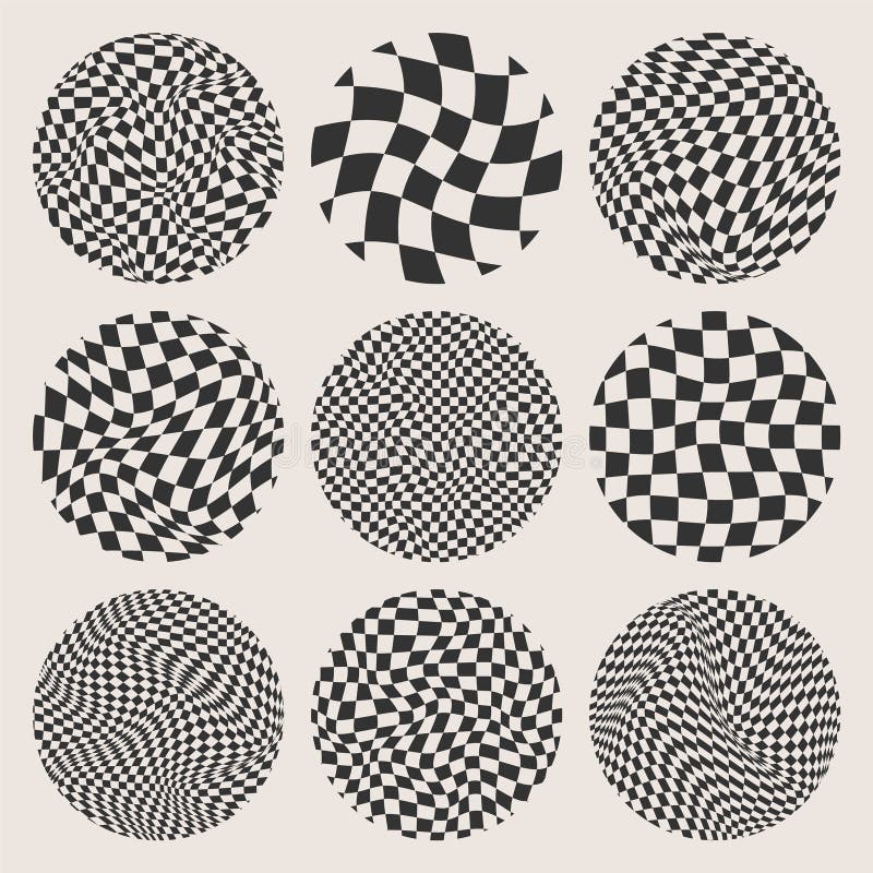 Trendy Round Checkered Pattern, Distorted Tiled Grid. Wavy Curved ...
