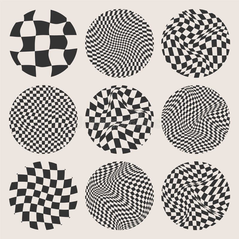 Trendy Round Checkered Pattern, Distorted Tiled Grid. Wavy Curved ...