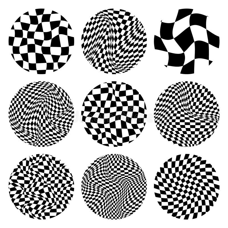 Trendy Round Checkered Pattern, Distorted Tiled Grid. Wavy Curved ...