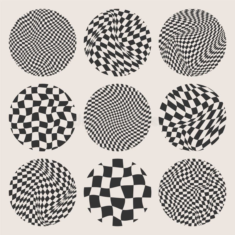Trendy Round Checkered Pattern, Distorted Tiled Grid. Wavy Curved ...