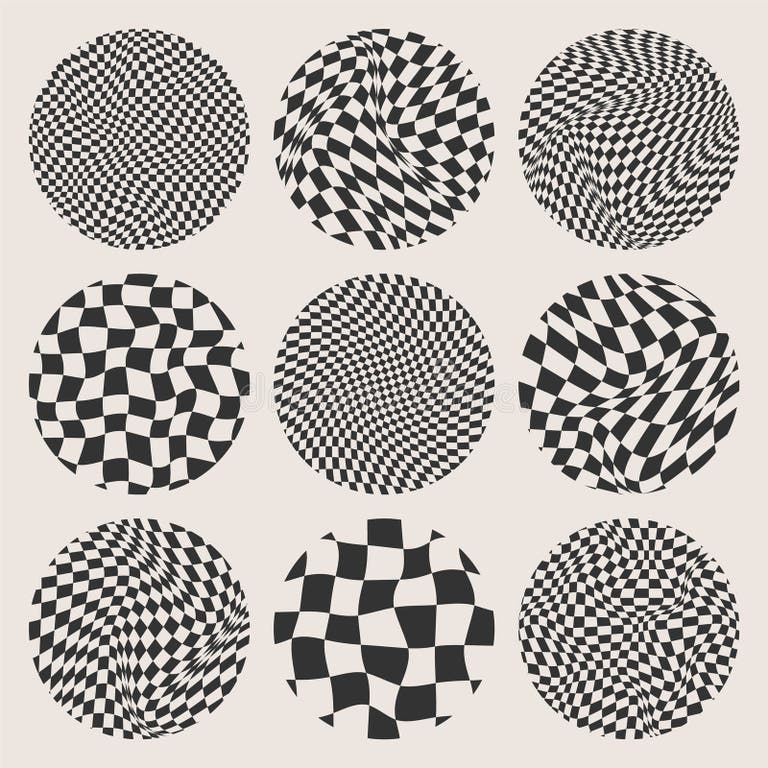 Trendy Round Checkered Pattern, Distorted Tiled Grid. Wavy Curved ...