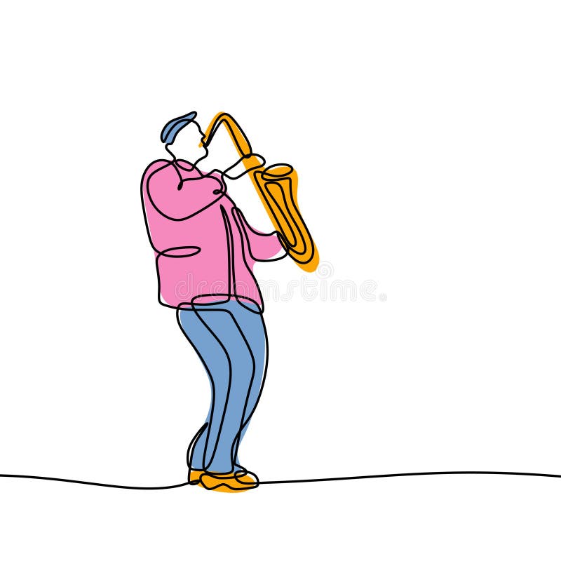 Trendy Saxophone Player with Classical Music Instrument Continuous One ...