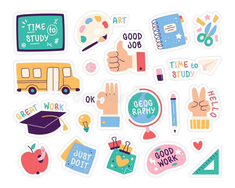 School Study Sticker Set with Education Stationery, Accessories and ...