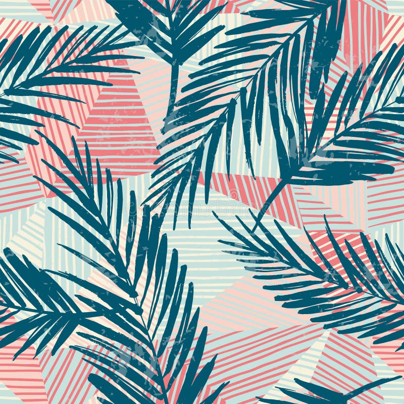 Trendy Seamless Exotic Pattern with Palm and Geometric Elements. Stock ...