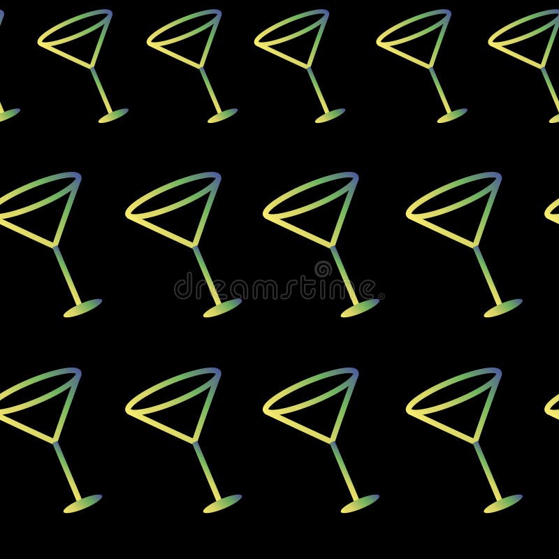 Trendy Seamless Pattern with Gradient Martini Glasses on the Black ...
