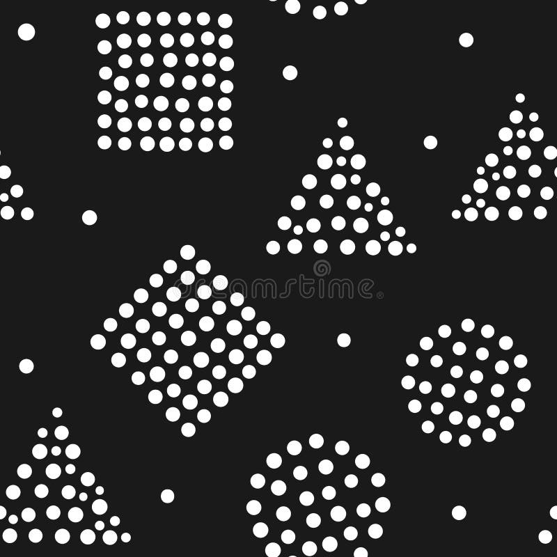 Trendy Seamless Pattern. White Geometric Shapes on Black Background ...