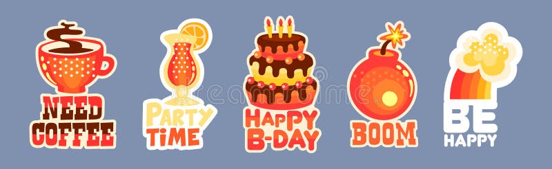 Trendy Sticker and Patch with Cool Inscription Vector Set Stock ...
