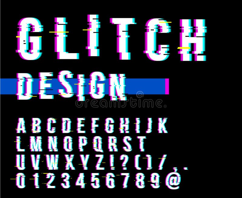 Trendy Style Distorted Glitch Typeface. Letters and Numbers Vector ...