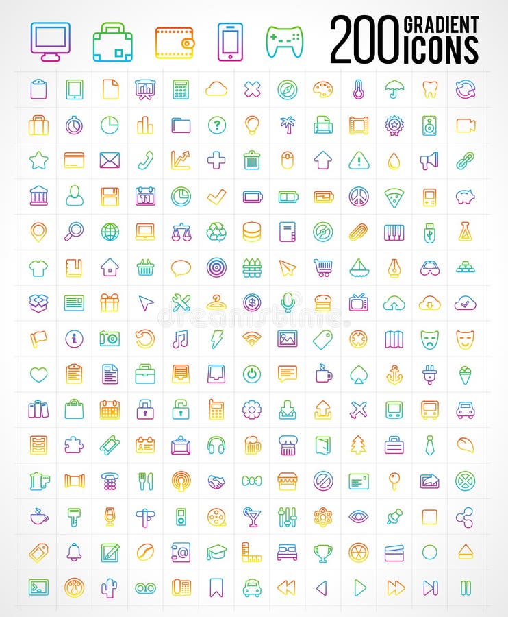 200 Trendy Thin Gradient Icons Stock Vector - Illustration of computer ...