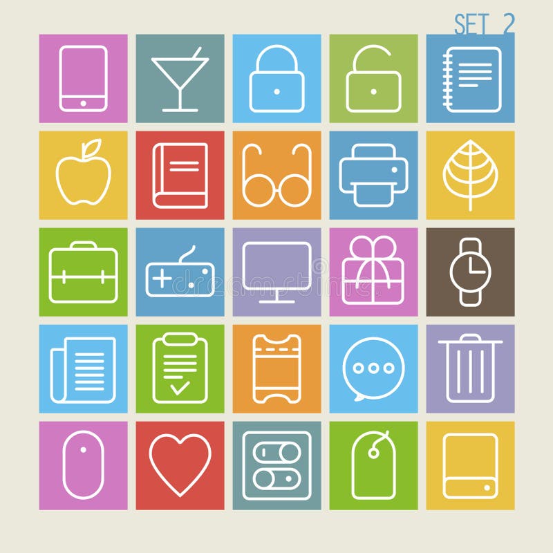 25 Trendy Thin Icons Set 2 stock vector. Illustration of document ...