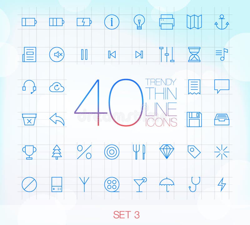 40 Trendy Thin Icons Set 3 stock vector. Illustration of line - 34349136