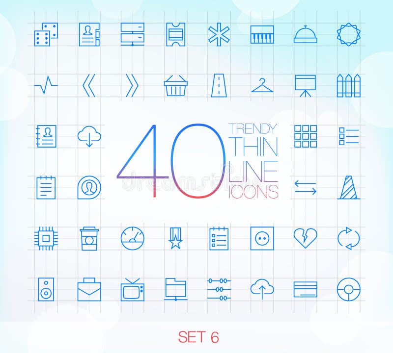 40 Trendy Thin Icons Set 6 stock vector. Illustration of dash - 50256327