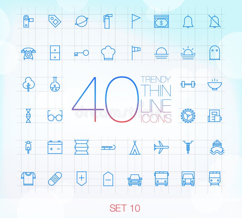 40 Trendy Thin Icons for Web and Mobile Set 10 Stock Vector ...