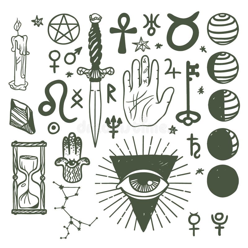 Trendy Vector Esoteric Symbols Sketch Hand Drawn Religion Philosophy