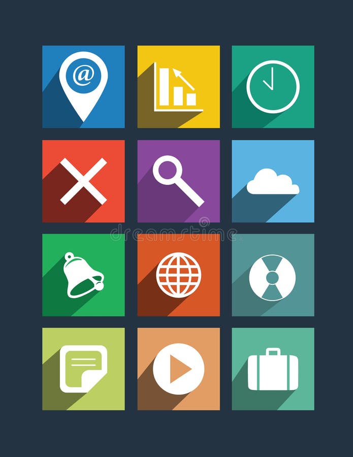 Trendy Vector Icons With Long Shadow Stock Vector Illustration Of Magnifier Folder 33525524