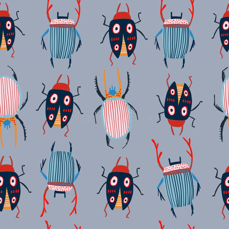Trendy Vector Pattern Featuring Colorful, Stylish Bugs with Unique ...