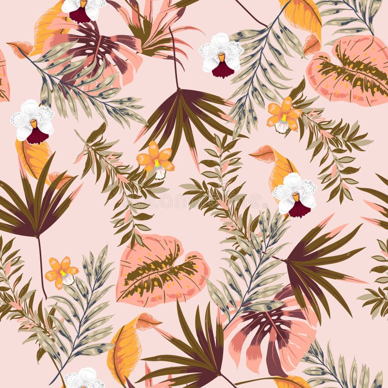 Trendy Vector Seamless Beautiful Tropical Pattern with Exotic Forest ...