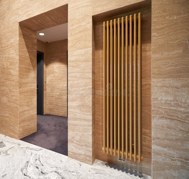 Trendy Vertical Heating Radiator on the Wall in the Interior. Stock ...