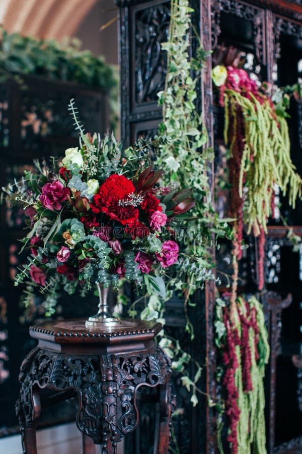 Trendy Wedding Flower Decor in Boho Style Stock Photo - Image of ethnic ...